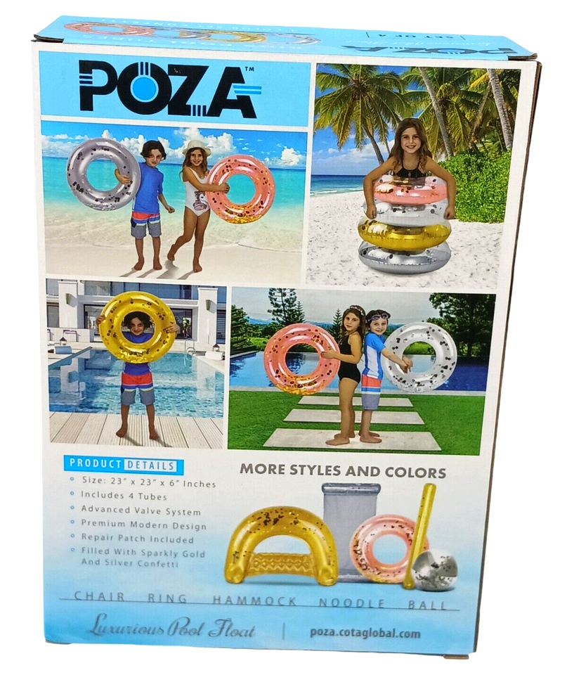 POZA Kids Inflatable Pool Float Tubes 4 Color Set w/Gold & Silver ...