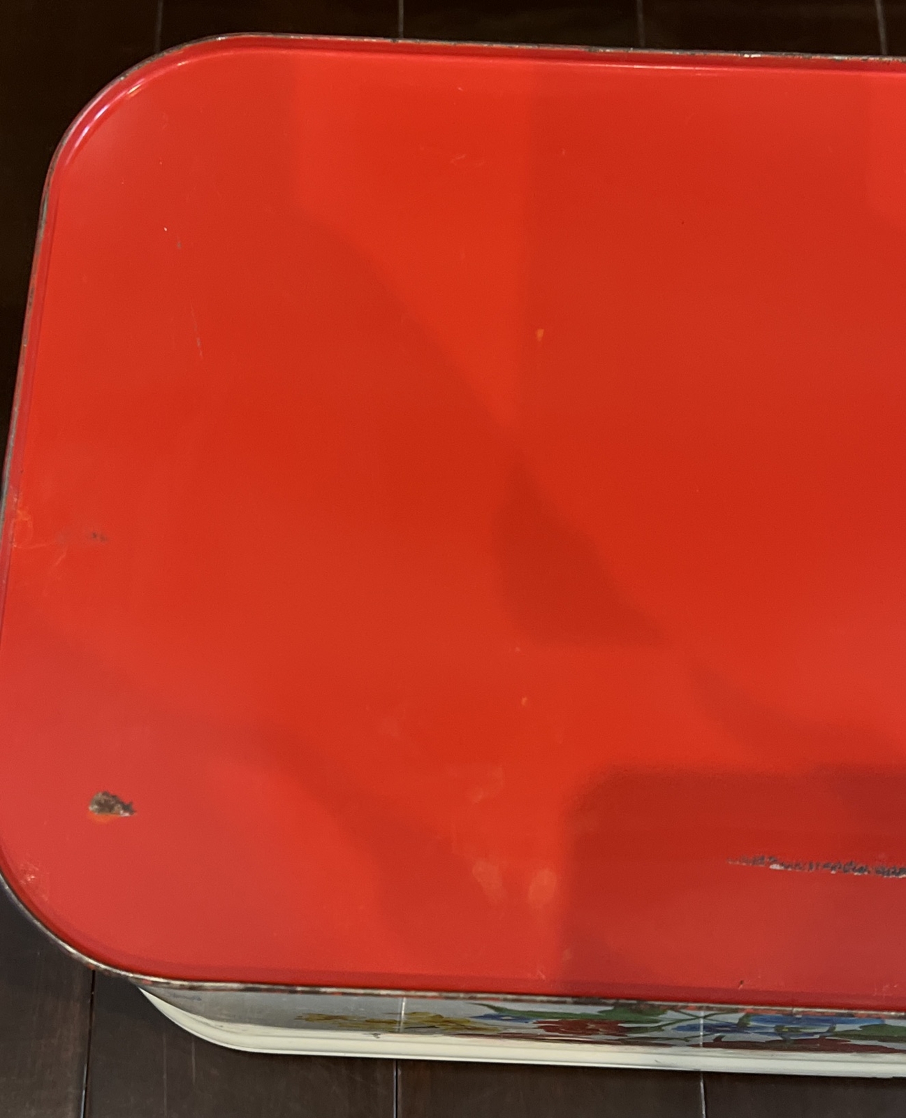 Vintage Metal Tin Bread Box Red & White Floral Flowers Country Cottage ...