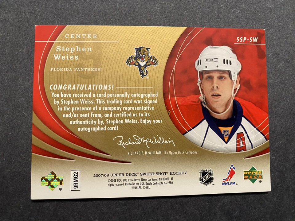 2007-08 UD SWEET SHOT STEPHEN WEISS SIGNATURE SHOTS PUCK SIGNINGS AUTO ...