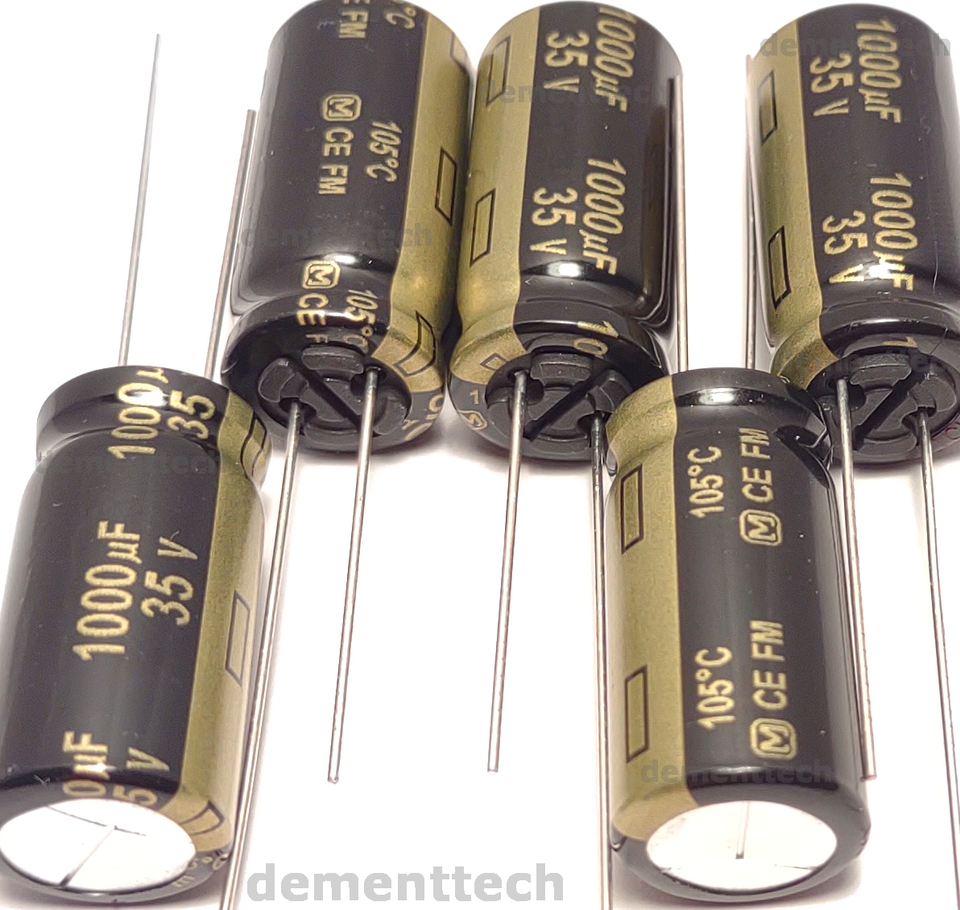 5x Panasonic FM 1000uF 35v Low-ESR radial capacitors caps 105C 12.5mm ...