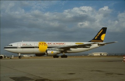 GH01 Original aircraft slide/Dia Air Scandic A300 G-SWJW MEA sticker ...