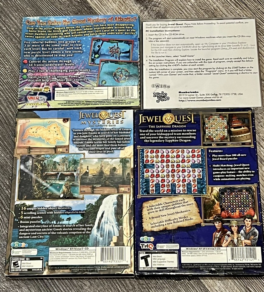Lot Of 4 Jewel Quest IWin Atlantis Coral Quest PC Games (X30) | eBay
