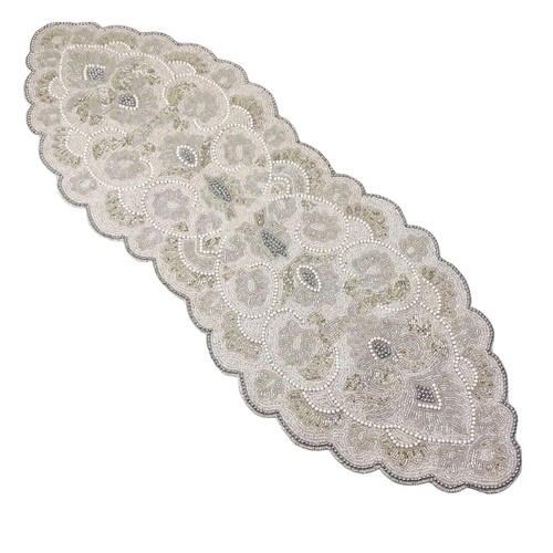 Nicole Miller Irrisdescent White & Silver Christmas Beaded 36" Table ...