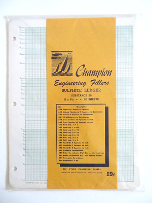 Champion Engineering Fillers Sulphite Ledger 20 Sheets #653 Semi-Log 3 ...