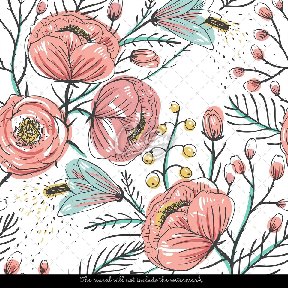 Removable wallpaper Anemone Fall Floral Poppy Flowers self adhesive art ...