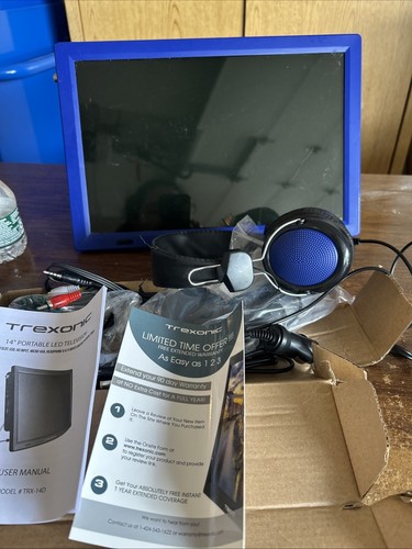 Trexonic 14" BLUE Portable Widescreen LED TV AC/DC 14D w Remote HDMI ...