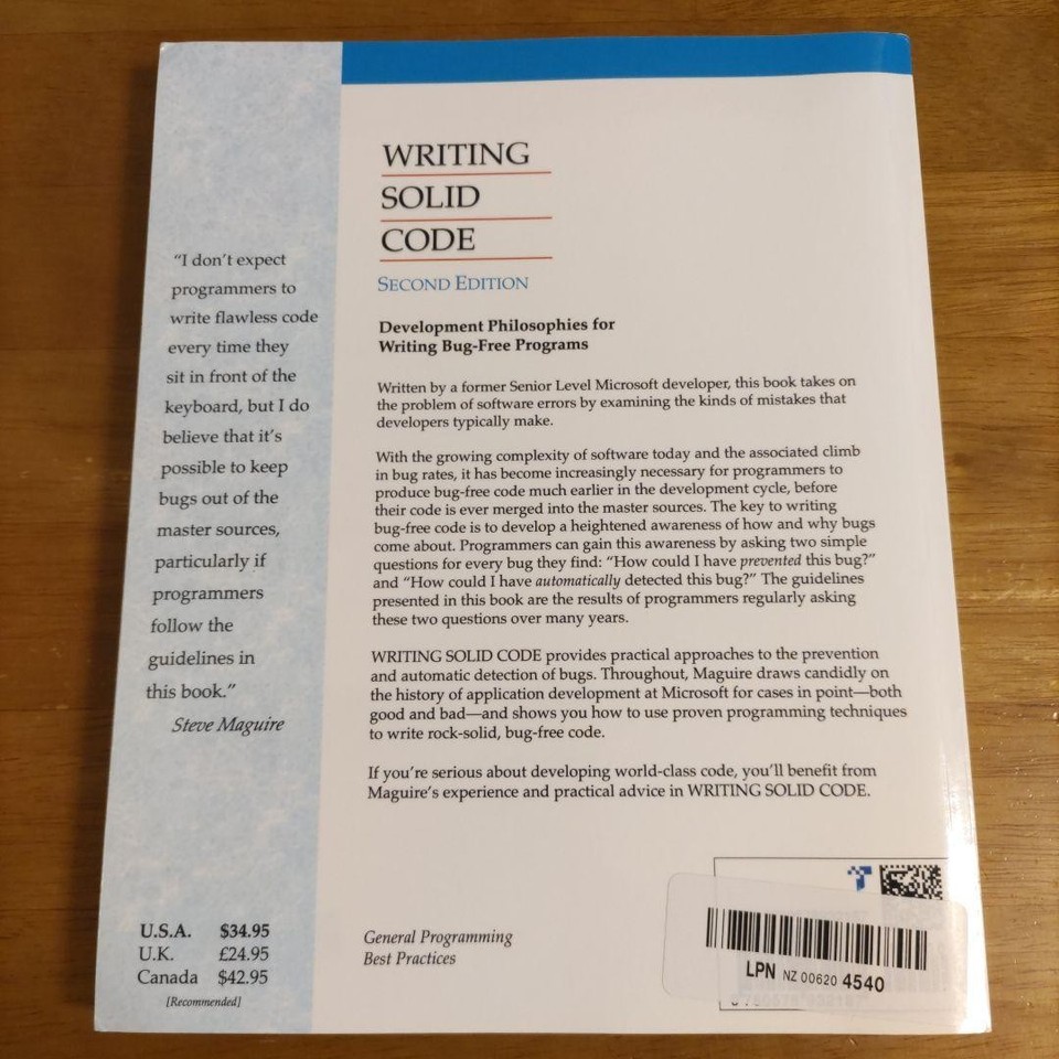 Writing Solid Code Second Edition Paperback Good Condition Programming ...