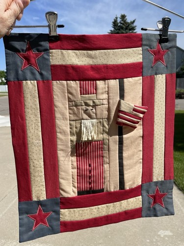 Handmade Vtg Quilted Wall Hanging America Uncle Sam USA Fourth Of July ...