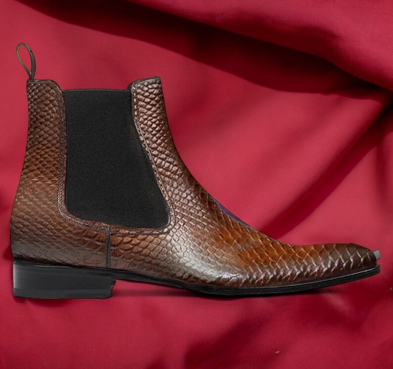 Handmade Python Textured Rust Color Genuine Cow-Hide Leather Chelsea ...