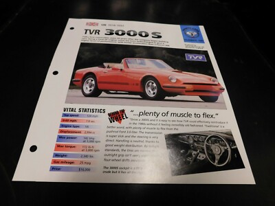 1978-1992 TVR 3000S Spec Sheet Brochure Photo Poster 79 80 81 82 83 97 ...