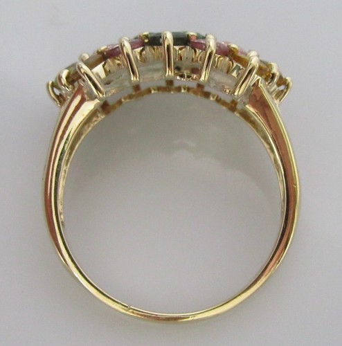 9ct Gold Ring - 9ct Yellow Gold Multi Coloured Sapphire Cluster Ring ...