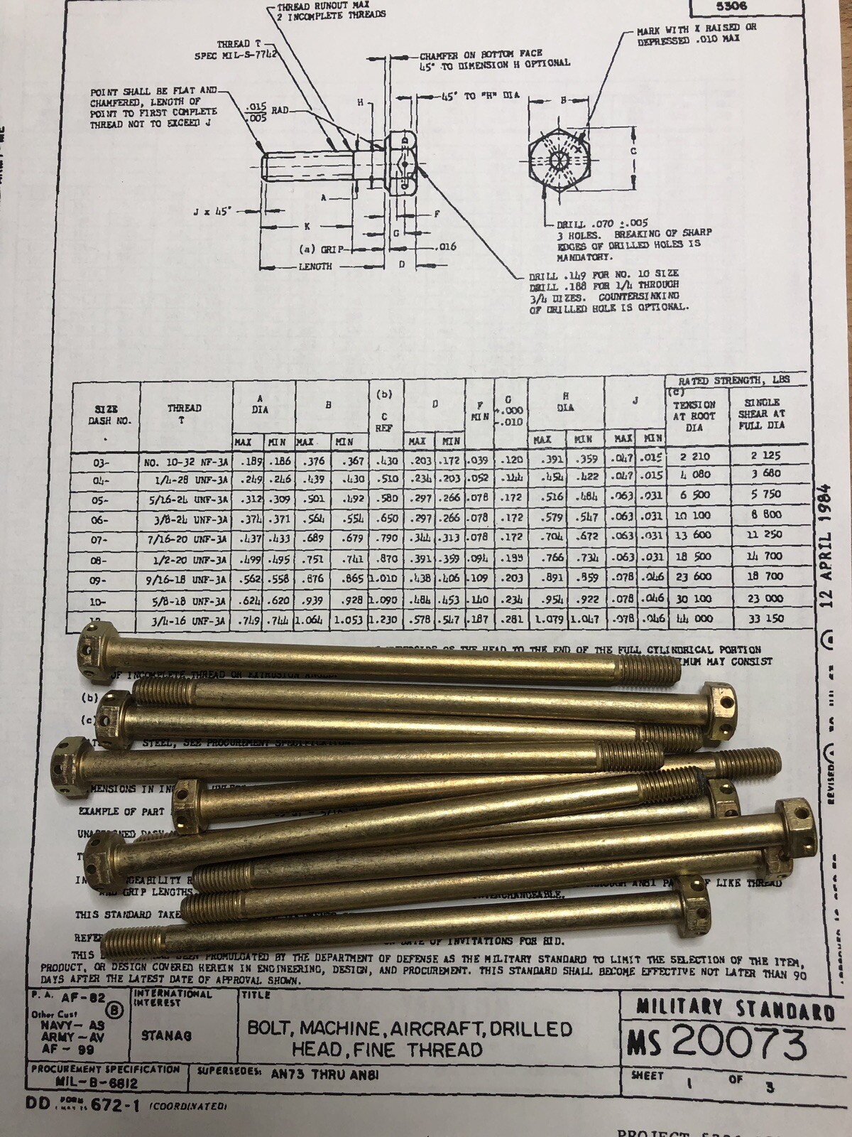 (10ea) AN74-46 MS20073-04-46 CAD2 1/4-28 Drilled Head Bolts | eBay