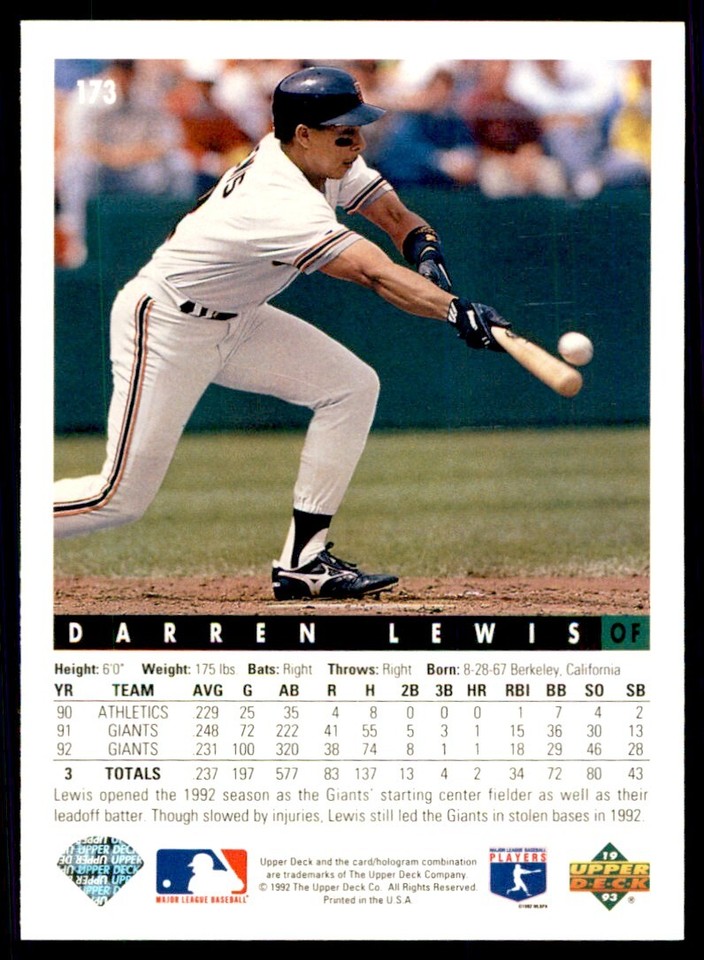 1993 Upper Deck Darren Lewis Baseball Cards #173 | eBay