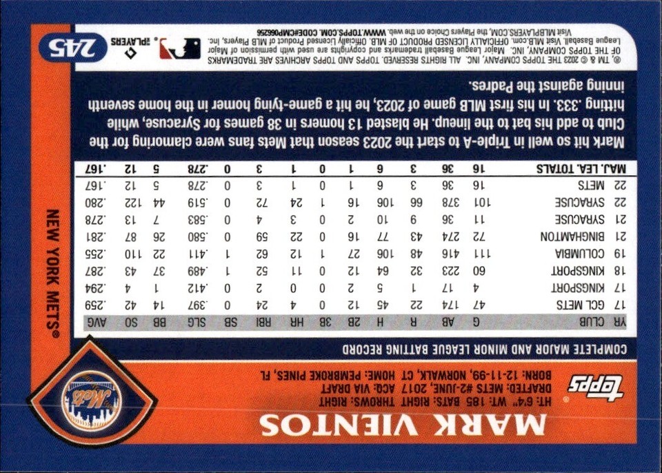 2023 Topps Archives Mark Vientos #245 RC | eBay
