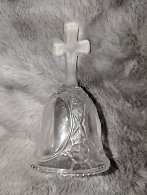 Vintage Glass Bell Frosted Cross Handle Praying Hands On Bell Religious ...