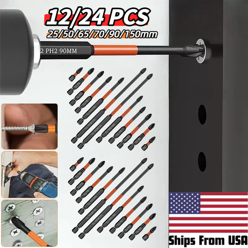 12/24Pcs PH2 Impact Driver Bit Set Magnetic Phillips Screwdriver Drill ...