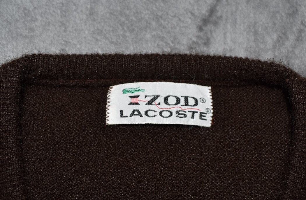 1960s Izod Lacoste Mens Large Vintage Brown Knit V-Ne… - Gem
