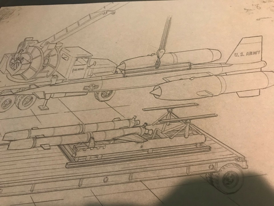 Technical Pencil Drawing 1960s US Army SR-71 or A-12 predecessor ramjet ...