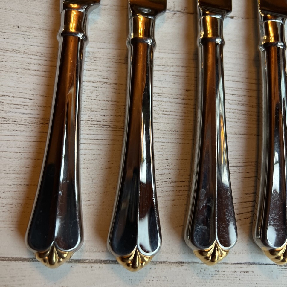 Lot of 5 Oneida Golden Juillard Cube 18/10 Stainless Dinner Knives Gold ...