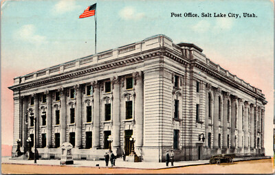 Salt Lake City Utah UT Post Office Postcard Antique Cars Men on Street ...