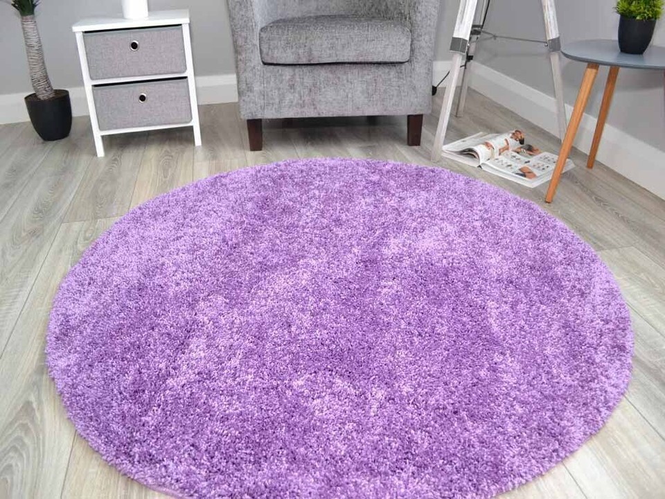 Small Large Round Circle Circular Plain Modern Colours Shaggy Rugs Mats ...
