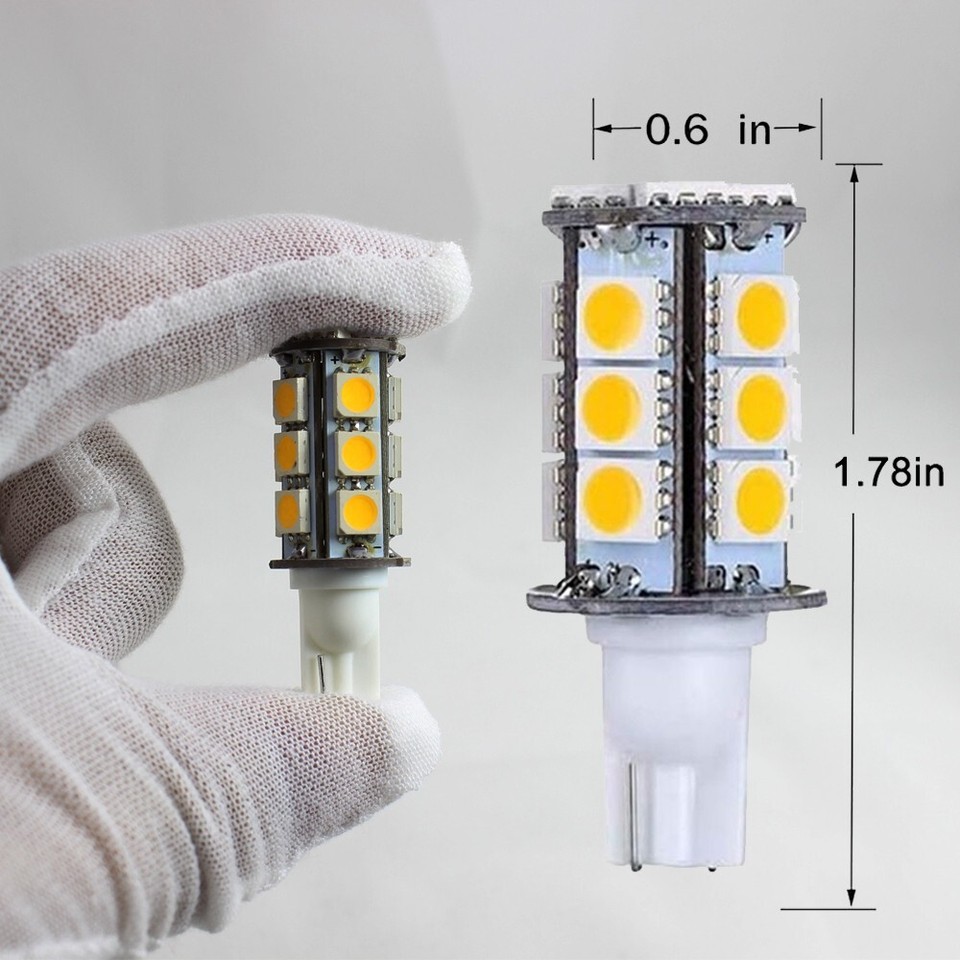 T10 Wedge Base LED Light Bulb 3W 12V Warm White for Car Dome Clearance ...