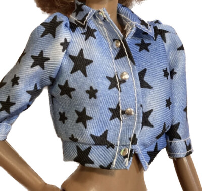 Barbie Clothes Top Model Blue Denim Jean Jacket with Black Stars | eBay