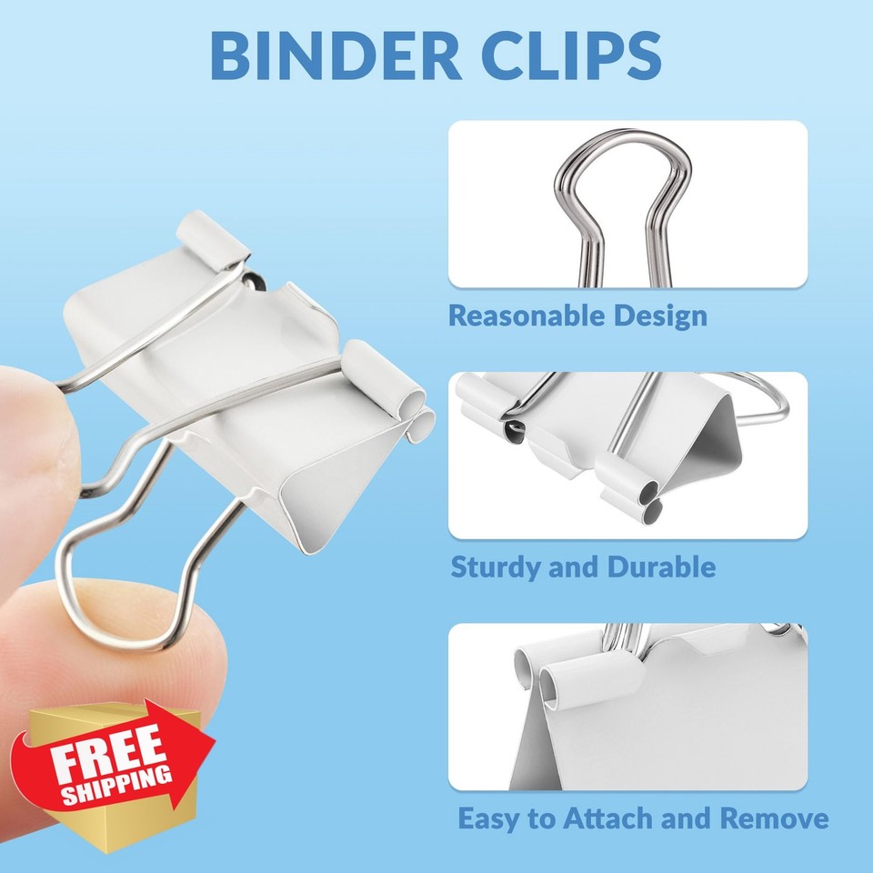 NEEWAY White Binder Clips Assorted Sizes 100 Count | eBay