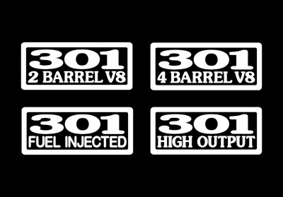 2 DECALS 301 V8 2 4 BARREL HO HIGH OUTPUT FUEL INJECTED 5.0 STICKERS ...