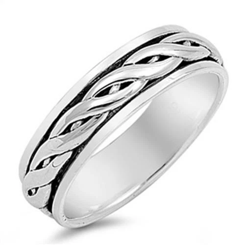 Personalized 8mm 925 Sterling Silver Braided Spinner Ring