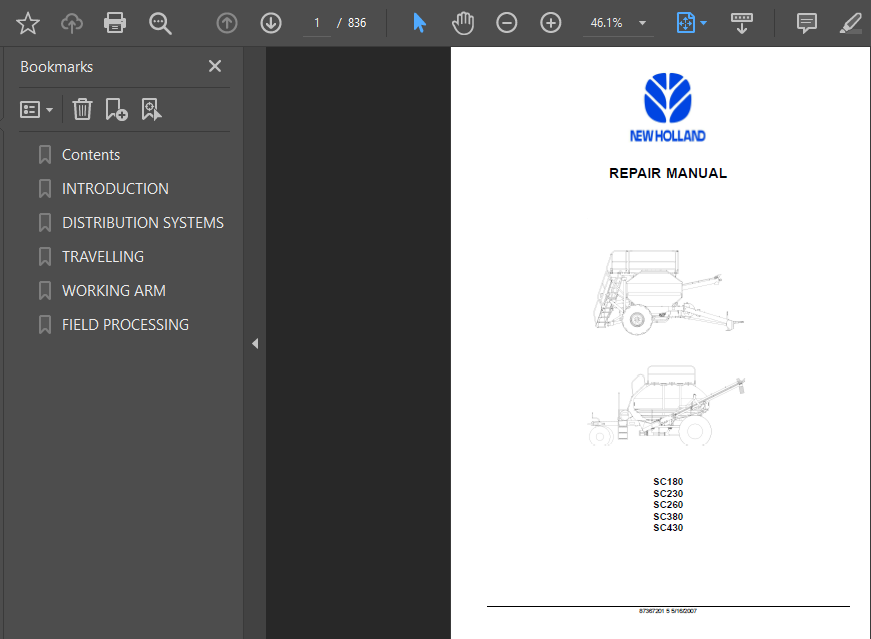 NEW HOLLAND SC260 AIR SEEDER PLANTER SERVICE REPAIR SHOP MANUAL PDF USB ...