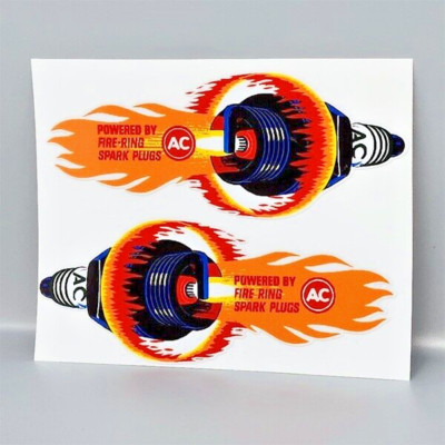 AC FIRE RING SPARK PLUGS DECAL (PAIR), Vintage Style STICKERS, Hot Rod ...
