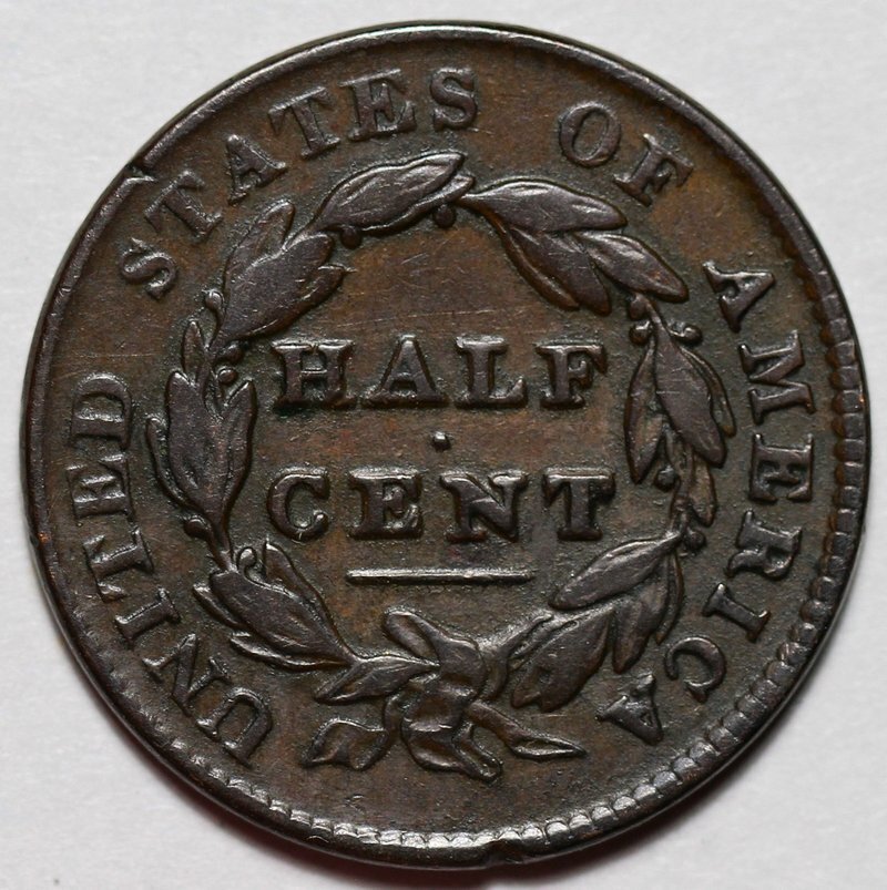 1828 Classic Head Half Cent - 13 Stars - Rotated Die - 1/2c Copper ...