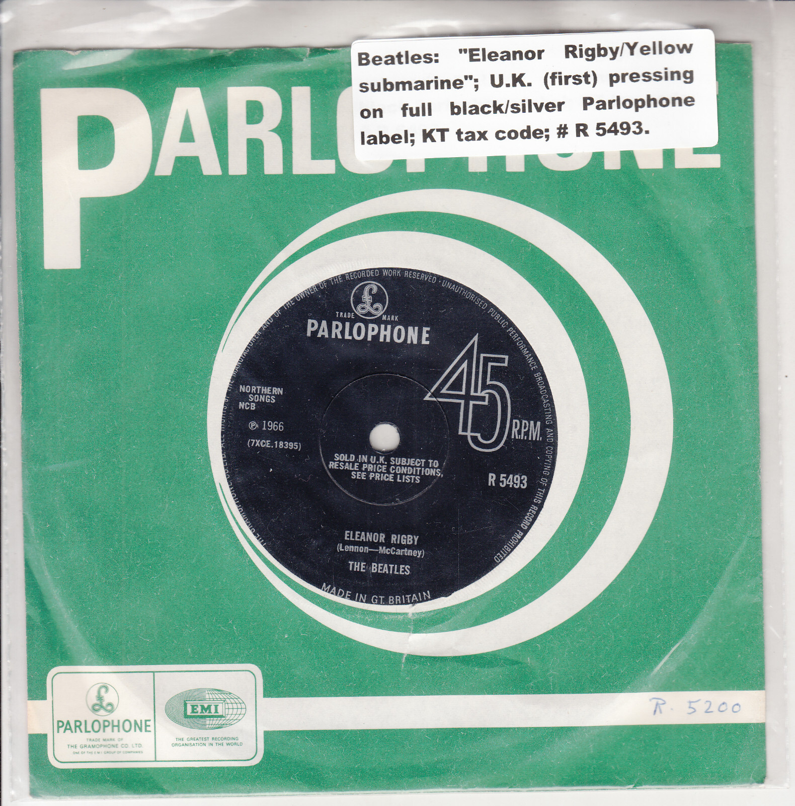 THE BEATLES Eleanor Rigby & Yellow Submarine UK PRESSING 7" 45 rpm ...