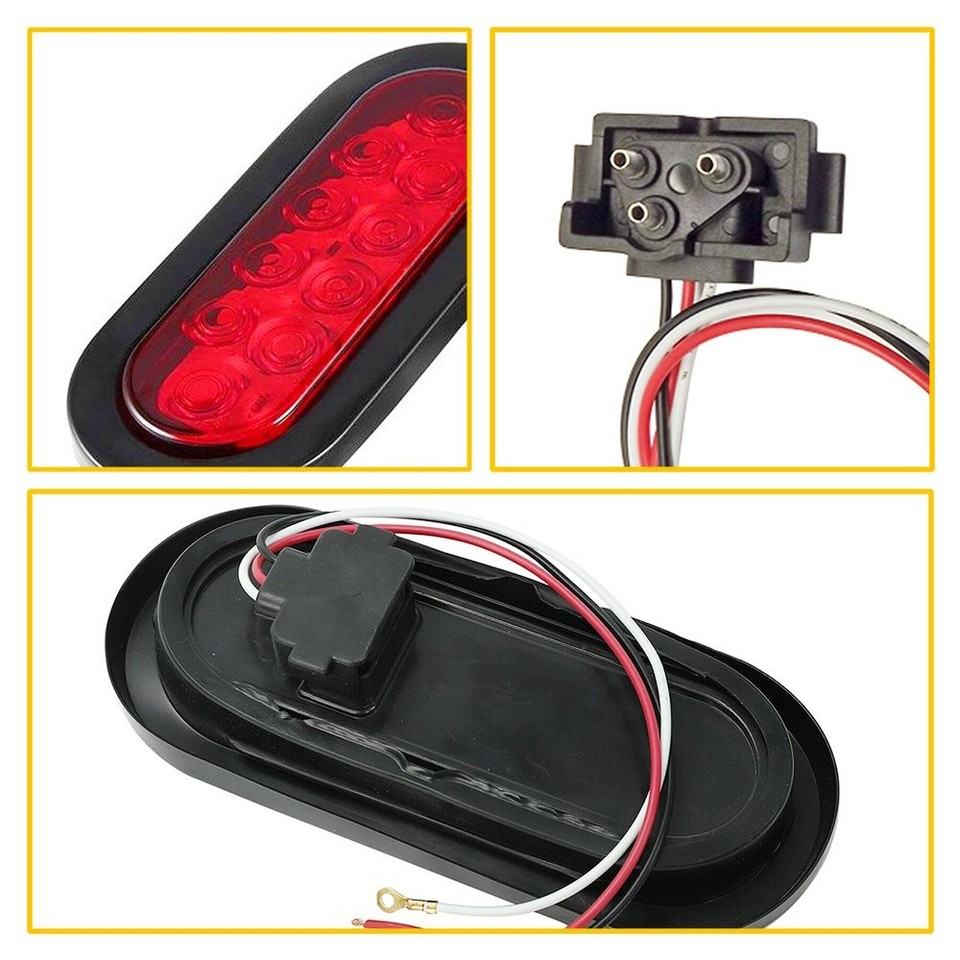 Inch 2X 6" Red 10LED Oval Clear Reverse Tail Backup Trailer Light w ...