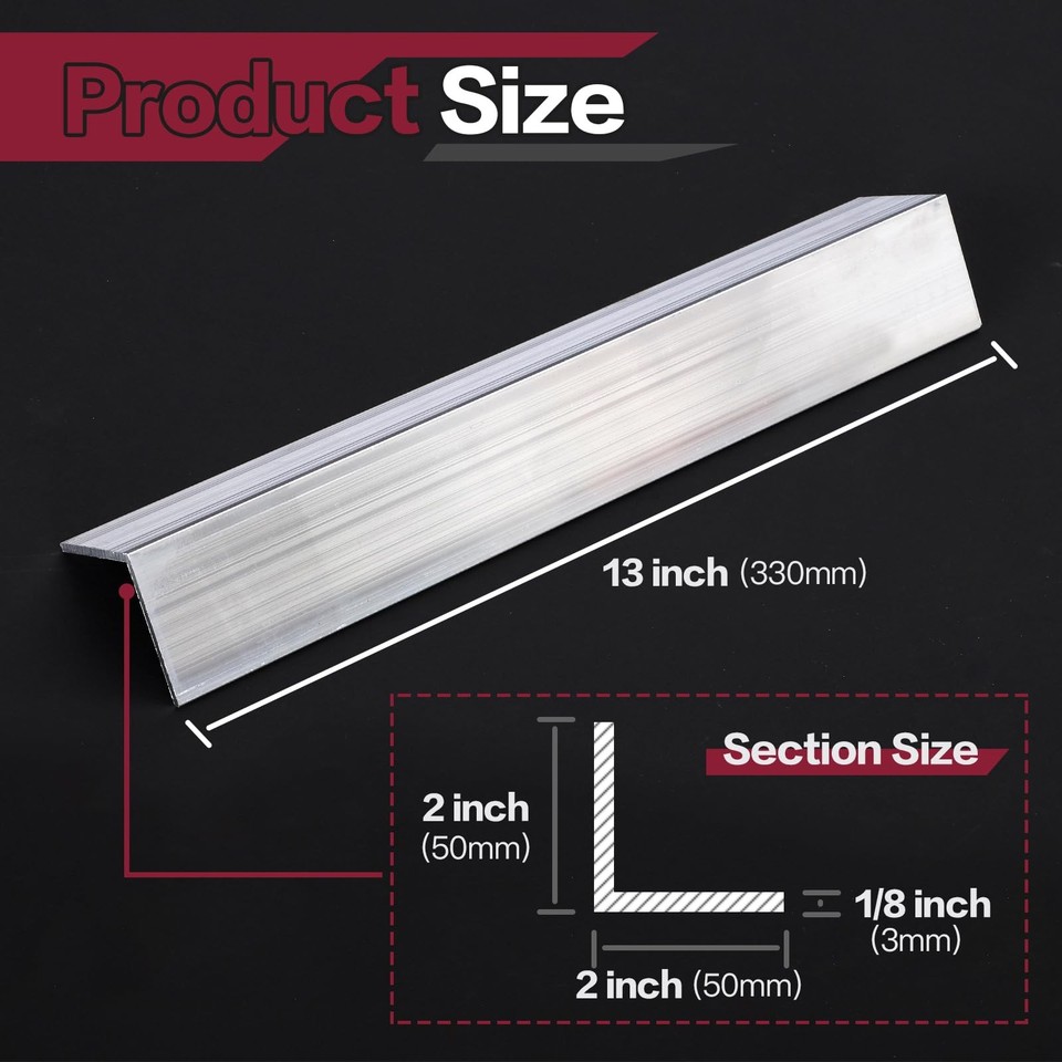 3 Pack 6061 Aluminum Angle Bar, 2x2x1/8, 13 inch, Framing, Shelving ...