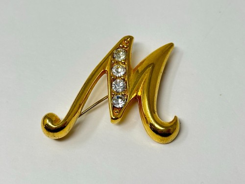 Vintage Goldtone Clear Rhinestone Letter M or W Initial Letter Pin | eBay