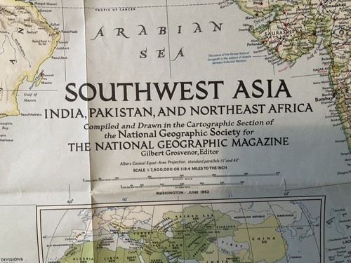 National Geographical Vintage Map Of Southwest Asia, Circa 1952 | eBay