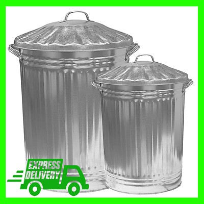 Extra Large 90 Litre Silver Metal Home Kitchen Storage Galvanized Bin ...