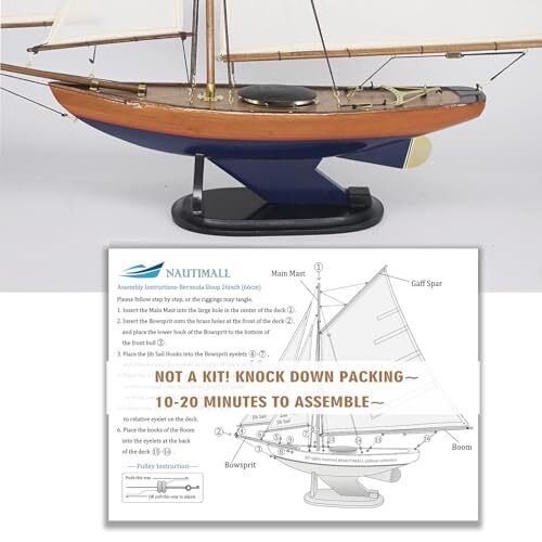 NAUTIMALL Wooden Sailboat Model 26" - Bermuda Sloop Handmade Nautical ...