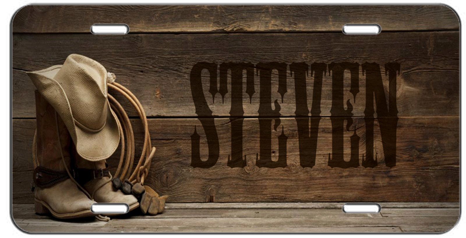 PERSONALIZED CUSTOM LICENSE PLATE WESTERN COWBOY BOOTS HAT AND ROPE ...