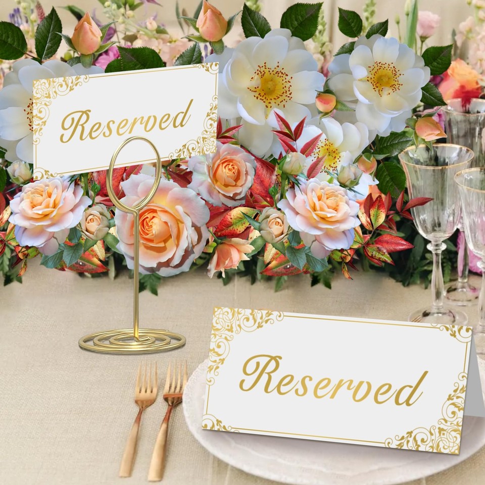 18 Pack Gold Reserved Table Signs for Wedding Party Restaurant - Double ...