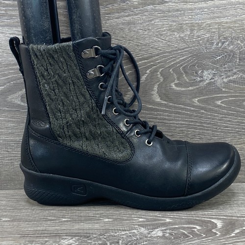 Keen Baby Bern Ankle Combat Boots Lace Up Black Leather Gray Knit ...