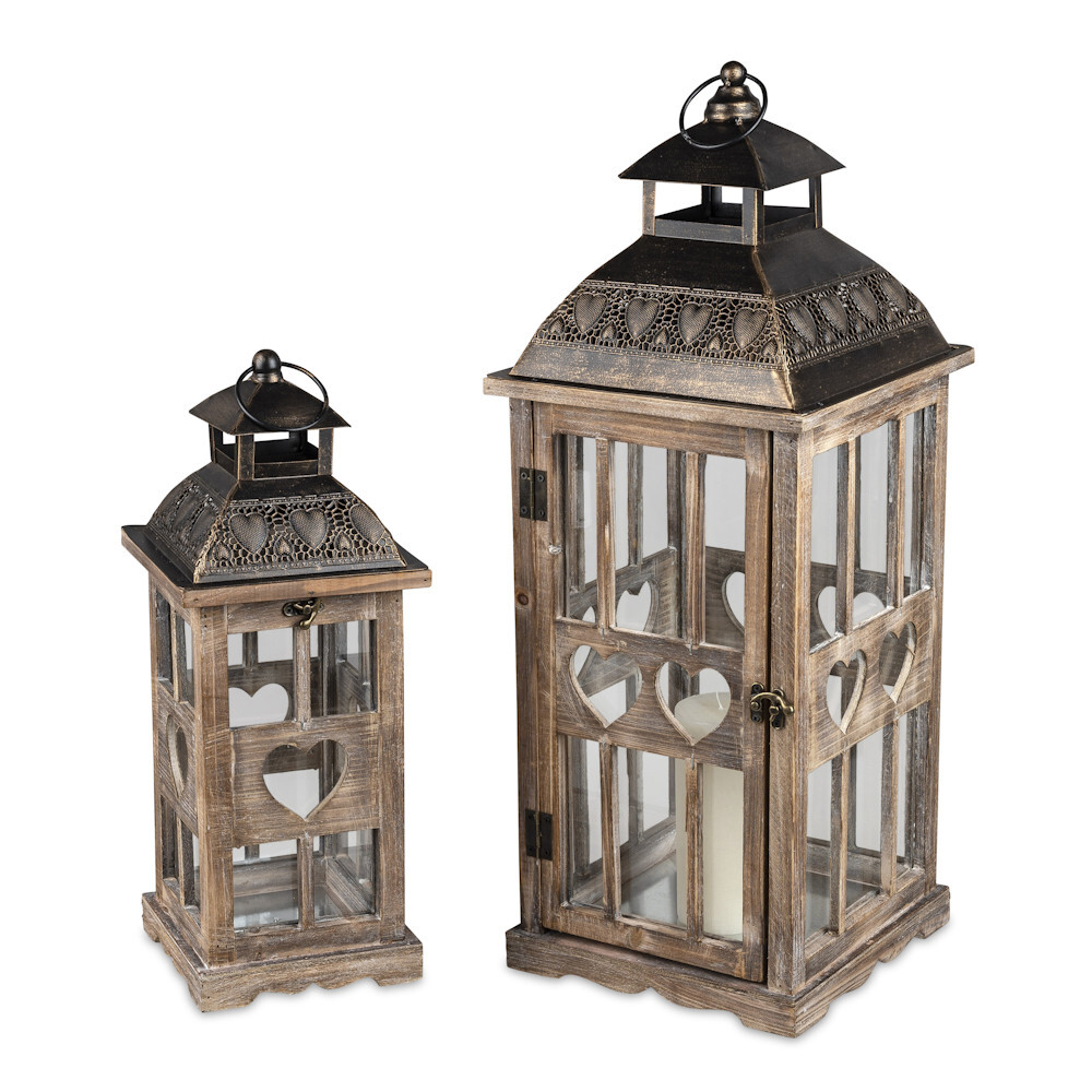 Laternen Set 2tlg. 62 cm Herz Holz braun Kerzenständer formano 659248 ...