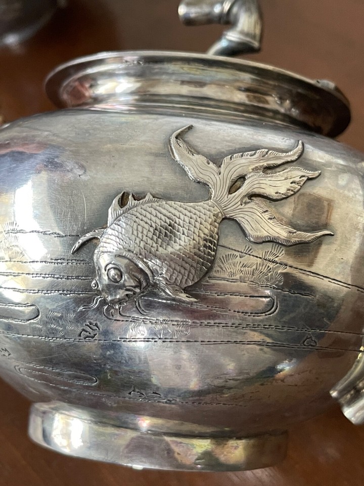 Fabulous Antique Chinese Export Silver Goldfish Tea Set 970 Grams | eBay