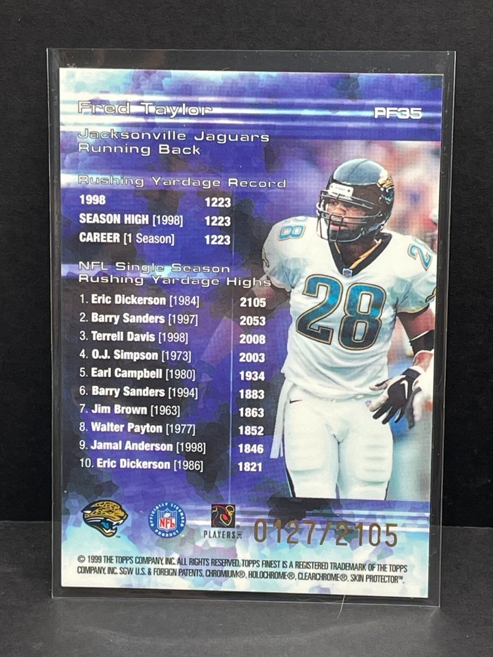 1999 Topps Finest Prominent Figures Ref PF35 Fred Taylor #/2105 Jaguars ...