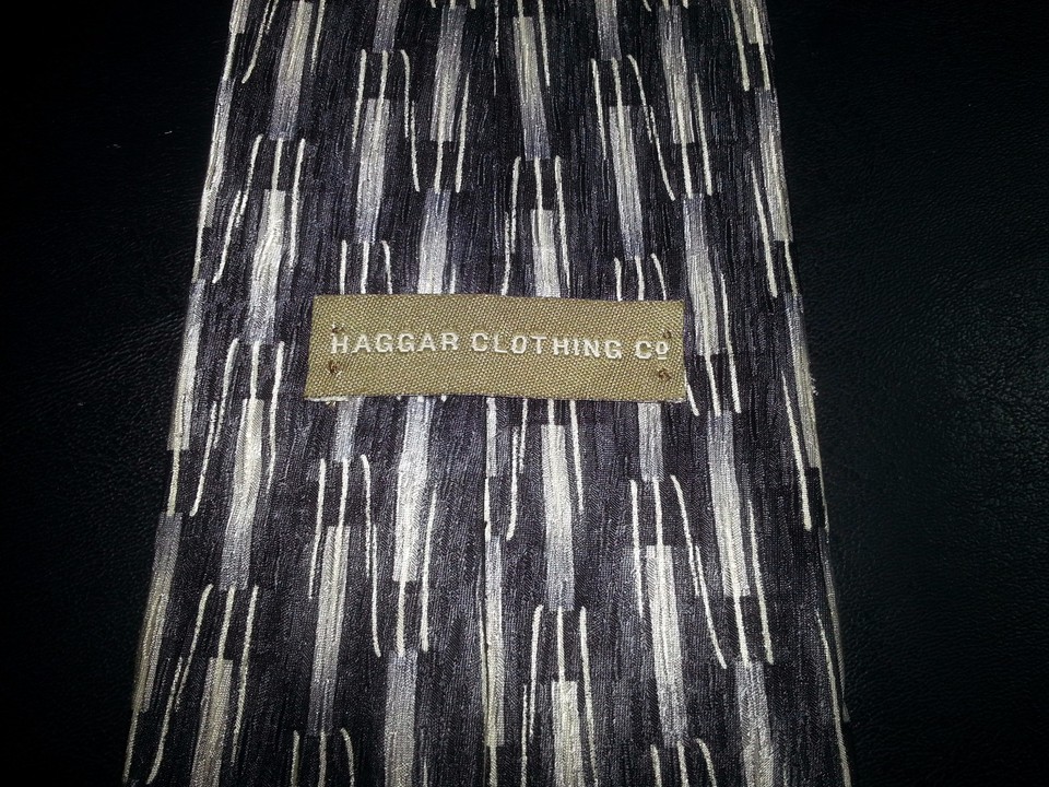 Haggar Clothing Co. Tie Silk Black Charcoal Ivory Geometric Design NIB ...