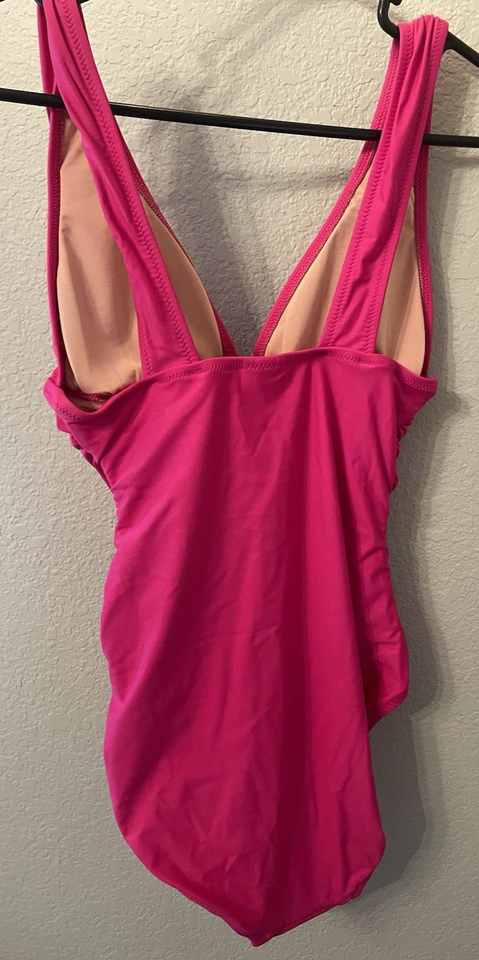 J.Crew One Piece Swimsuit 4 Fuchsia Pink Ruched V Neck Swim Beach Sexy ...