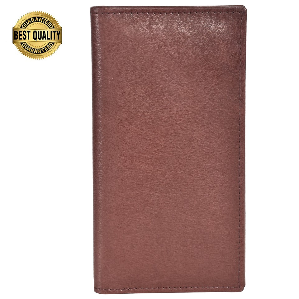 Leatherboss Genuine Leather PLAIN Checkbook Cover with ID Slot, Dark ...