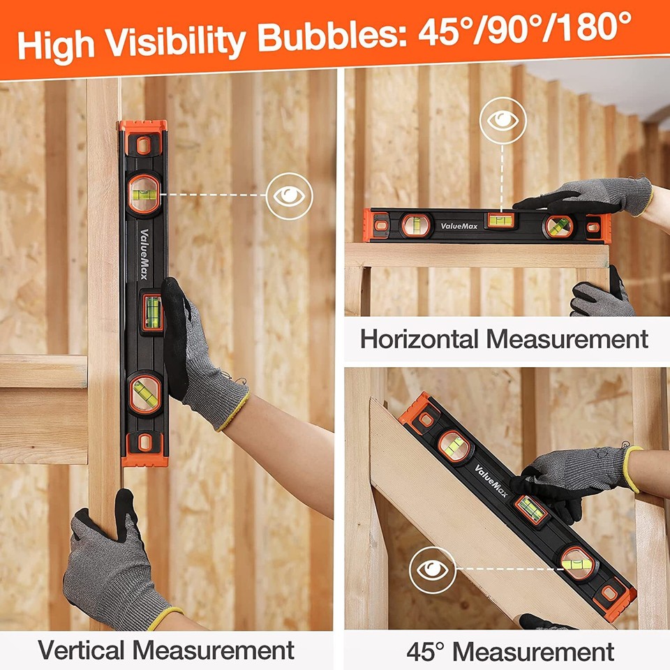ValueMax 16-Inch Level Magnetic Level Tool w/3 High-visibility Vials ...